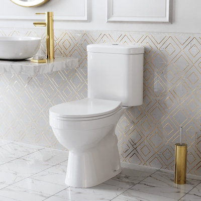 Nes Home Rimless Close-Coupled WC Toilet Pan and Soft Close Seat with ...