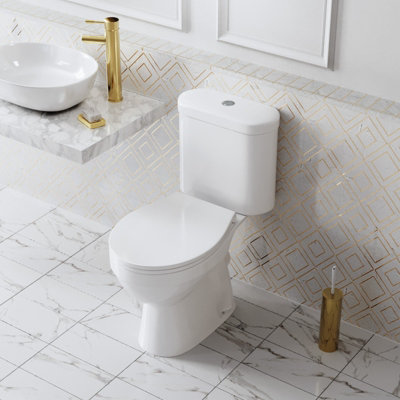 Nes Home Rimless Close-Coupled WC Toilet Pan and Soft Close Seat with ...