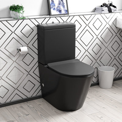 Nes Home Rimless Round Close Coupled Toilet Pan, Cistern & Seat Matte Black