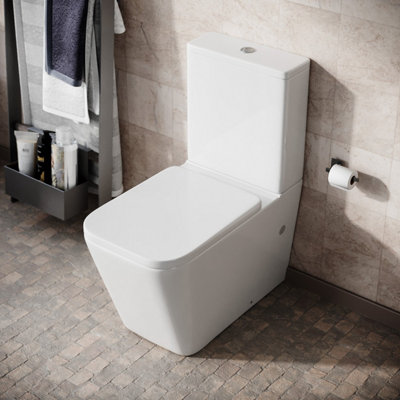 Nes Home Rimless Square Closed Coupled Modern Toilet Seat and WC ...