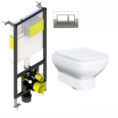 Nes Home Rimless Square Wall Hung Toilet Pan with Soft Close Seat ...