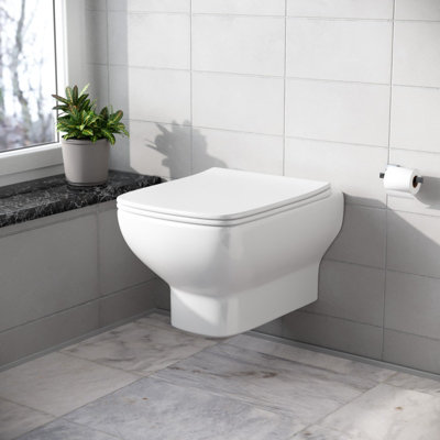 Nes Home Rimless Square Wall Hung Toilet Pan with Soft Close Seat ...