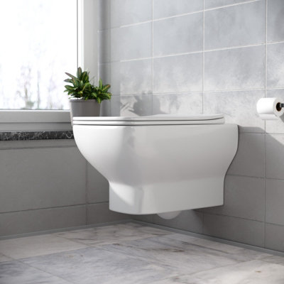 Nes Home Rimless Square Wall Hung Toilet Pan with Soft Close Seat ...
