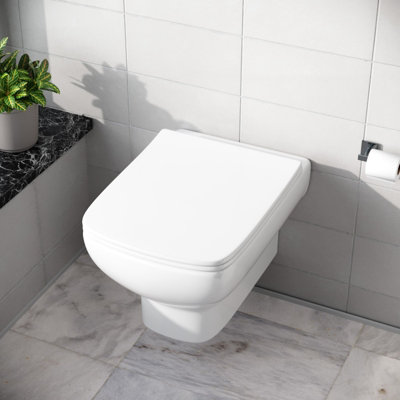 Nes Home Rimless Square Wall Hung Toilet Pan with Soft Close Toilet ...