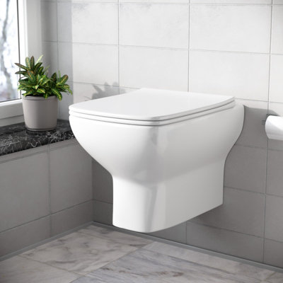 Nes Home Rimless Square Wall Hung Toilet Pan with Soft Close Toilet ...