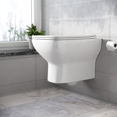 Nes Home Rimless Square Wall Hung Toilet Pan with Soft Close Toilet ...