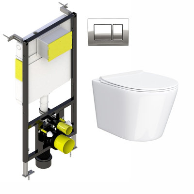 Nes Home Rimless Wall Hung Toilet with Soft Close Seat and Wall Frame ...