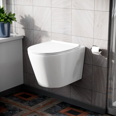 Nes Home Rimless Wall Hung Toilet with Soft Close Seat and Wall Frame ...