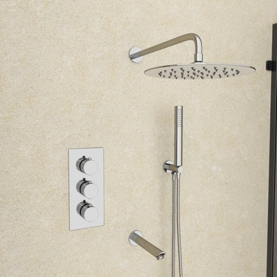 Nes Home Round 3 Way Concealed Thermostatic Shower Mixer Valve Shower Head Handset Bath Spout ...
