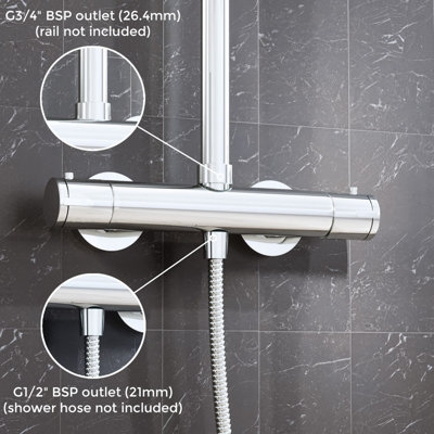 Nes Home Round Chrome Thermostatic Shower Bar Valve Double Outlet Wall ...