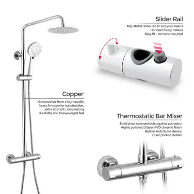 Nes Home Round Exposed Twin Head Shower Mixer With Slide Rail And ...