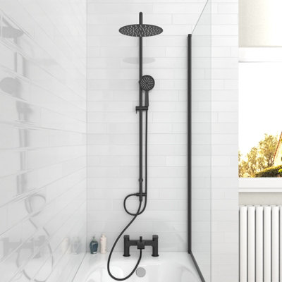 Nes Home Round Shower Bath Mixer Tap, Handset & Riser Rail Kit Matte Black