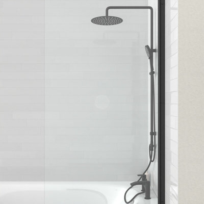 Nes Home Round Shower Bath Mixer Tap, Handset & Riser Rail Kit Matte Black
