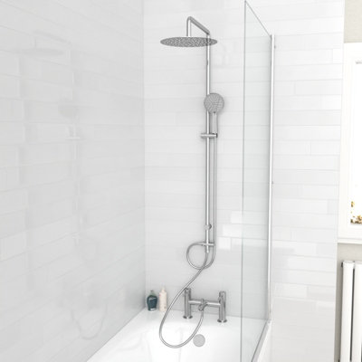 Nes Home Round Shower Mixer With Bath Filler Tap, Handset & Riser Rail Kit