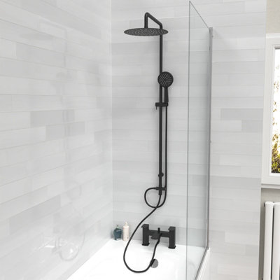 Nes Home Round Shower Riser Rail Kit With Bath Mixer & Handset Matte Black