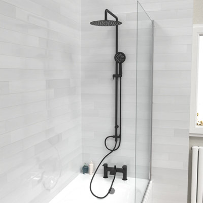 Nes Home Round Shower Riser Rail Kit With Mixer Tap & Handset Matte ...