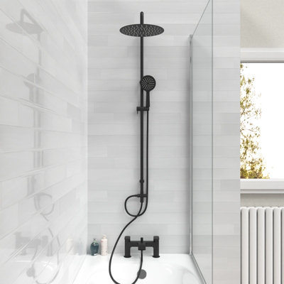 Nes Home Round Shower Riser Rail Kit With Mixer Tap & Handset Matte Black
