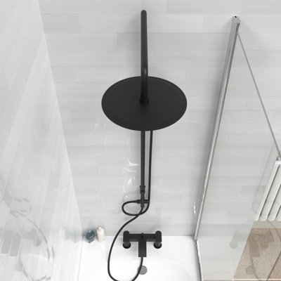 Nes Home Round Shower Riser Rail Kit With Mixer Tap & Handset Matte Black