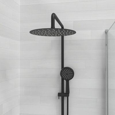 Nes Home Round Shower Riser Rail Kit With Mixer Tap & Handset Matte Black