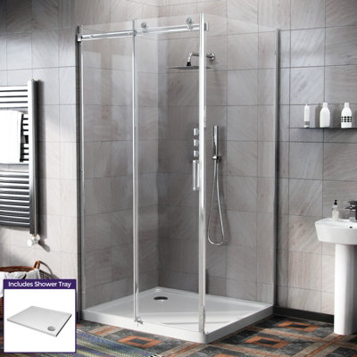 Nes Home Saga Frameless 1200mm Sliding Door, Side Panel 800mm Enclosure ...