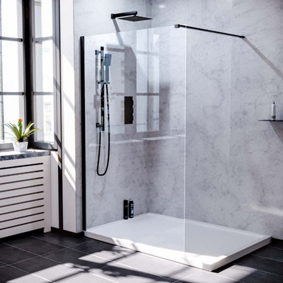 Nes Home Samoa 1200mm Wet Room Panel Tempered Glass & Matte Black ...