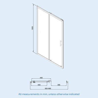 Nes Home Shower 1000 mm Sliding Door with 900 mm Frameless Glass Side ...