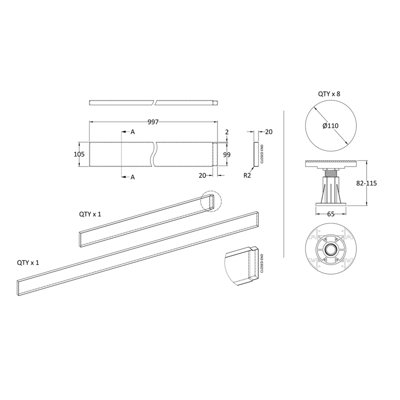 Nes Home Shower Tray Panels 1000 x 1800mm & 8 Riser Legs Set