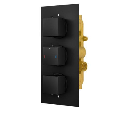 Nes Home Square 3 Dial 2 Outlet Concealed Thermostatic Shower Matt Black