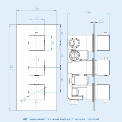 Nes Home Square 3 Dial 2 Outlet Concealed Thermostatic Shower Matt Black