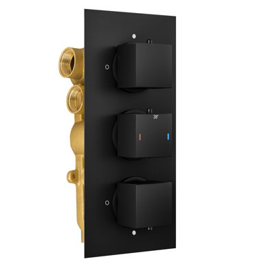 Nes Home Square 3 Dial 3 Outlet Concealed Thermostatic Shower Matt Black