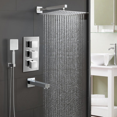 Nes Home Square 3 Way Concealed Shower Mixer Valve, Spout, Shower Head ...