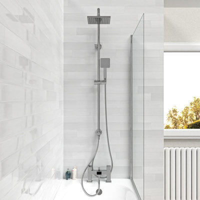 Nes Home Square Chrome 2 Ways Exposed Shower Mixer Riser Rail & Handset