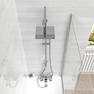 Nes Home Square Chrome 2 Ways Exposed Shower Mixer Riser Rail & Handset