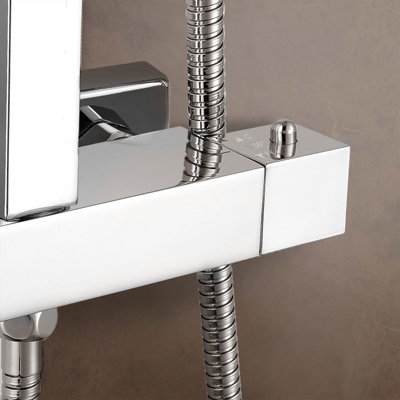 Nes Home Square Chrome Exposed Twin Head Thermostatic Mixer Shower