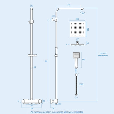 Nes Home Square Chrome Exposed Twin Head Thermostatic Mixer Shower