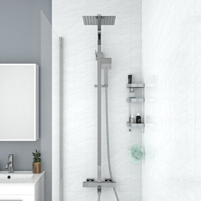 Nes Home Square Exposed Thermostatic Dual Control Shower Mixer Riser ...