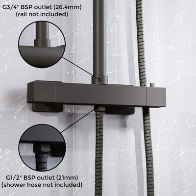 Nes Home Square Matte Black Thermostatic Shower Bar Valve Double Outlet
