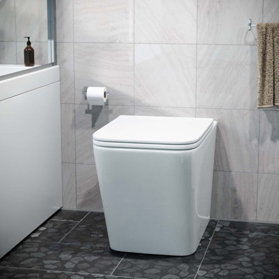 Nes Home Square Rimless Back To Wall Toilet With UF Seat White