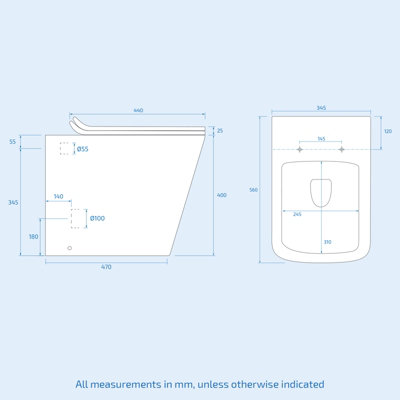 Nes Home Square Rimless Back To Wall Toilet With UF Seat White