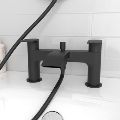 Nes Home Square Shower Bath Mixer Tap, Handset & Riser Rail Kit Matte Black