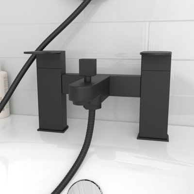 Nes Home Square Shower Mixer With Bath Tap, Handset & Riser Rail Kit ...
