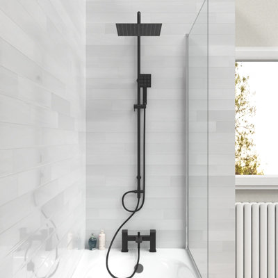 Nes Home Square Shower Riser Rail Kit With Bath Mixer & Handset Matte Black