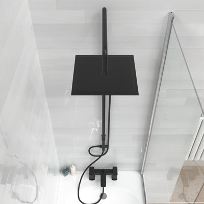 Nes Home Square Shower Riser Rail Kit With Bath Mixer & Handset Matte Black