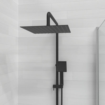 Nes Home Square Shower Riser Rail Kit With Bath Mixer & Handset Matte Black