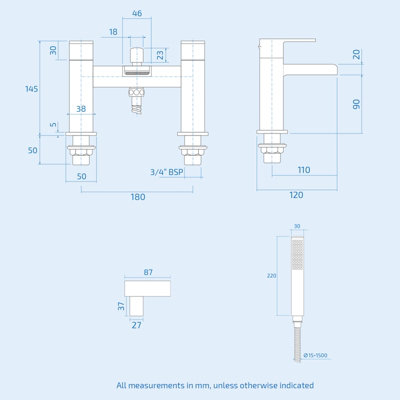 Nes Home Square Shower Waterfall Mixer Tap, Handset & Riser Rail Kit ...