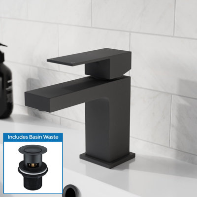 Nes Home Square Single Lever Bathroom Matte Black Basin Mono Mixer Tap ...