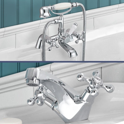 Nes Home Stafford victorian Bath Shower Mixer & Basin Mono Mixer Tap ...