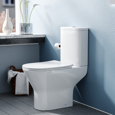 Nes Home Theo Contemporary Round Rimless Close Coupled Toilet With Soft ...