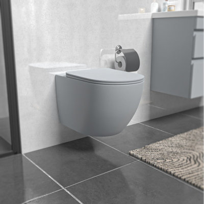 Nes Home Tornado Flush Round Matte Grey Wall Hung Rimless Toilet With ...