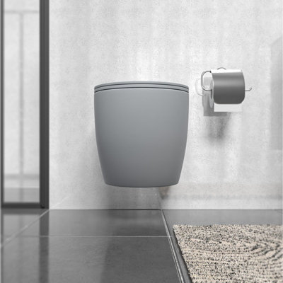 Nes Home Tornado Flush Round Matte Grey Wall Hung Rimless Toilet With ...